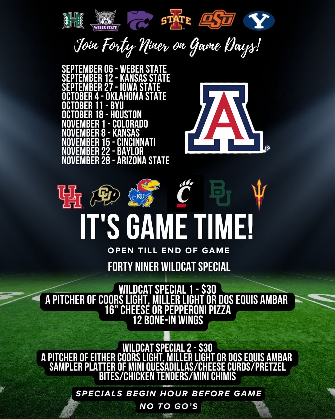 Game Day Specials! UA at Cincinnati - Forty Niner